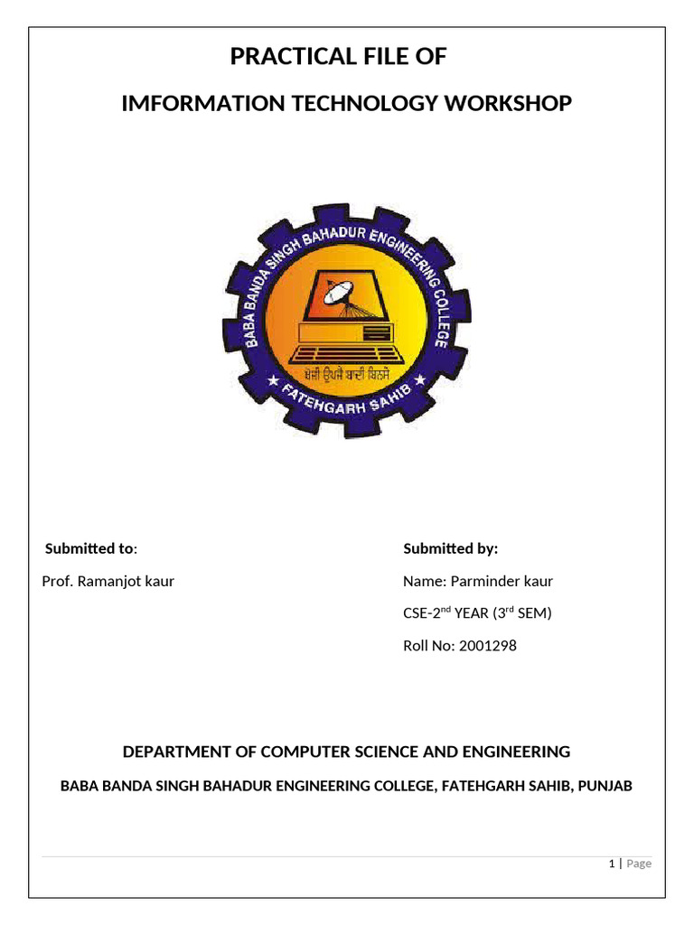 IT Workshop File by Parminder Kaur Uni Roll No. 2001298 | PDF ...