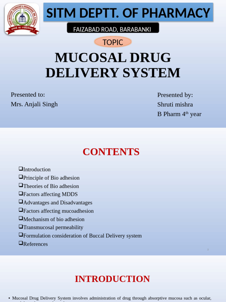 Mucosal Drug Delivery System-1 | PDF