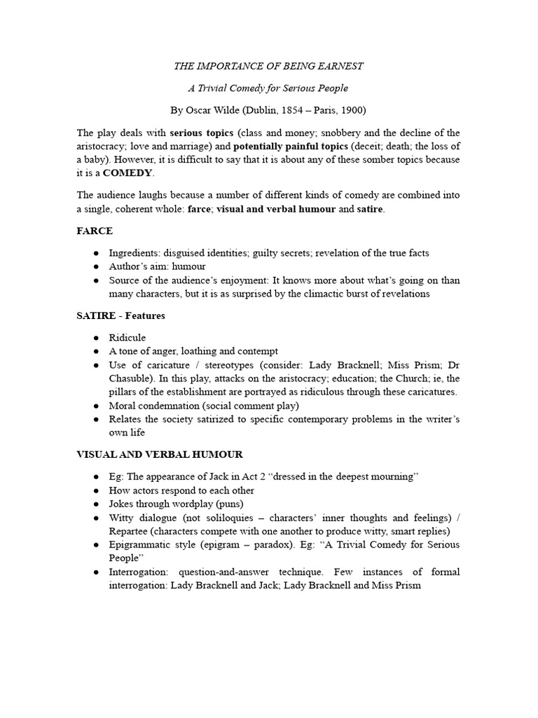 The Importance of Being Earnest - handout 1.docx | PDF