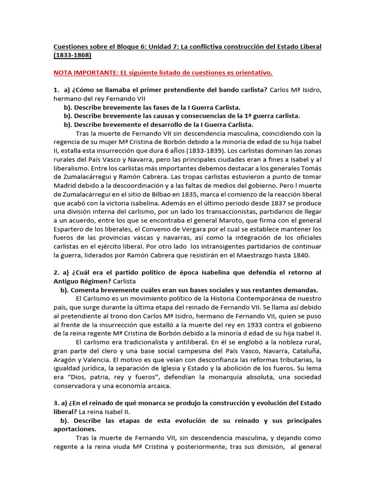 Tema 7 (Isabel II) | PDF