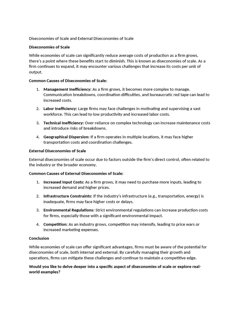 Diseconomies of Scale and External Diseconomies of Scale Presentation | PDF