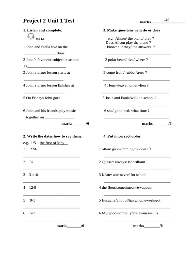 Project 2 Unit 1 Test New Pdf 