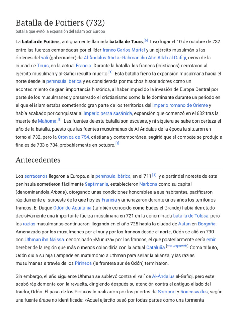 Batalla de Poitiers (732) - Wikipedia, La Enciclopedia Libre | PDF