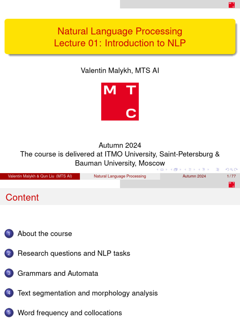 Nlp Course Lecture01 Short Pdf Automata Theory Linguistics