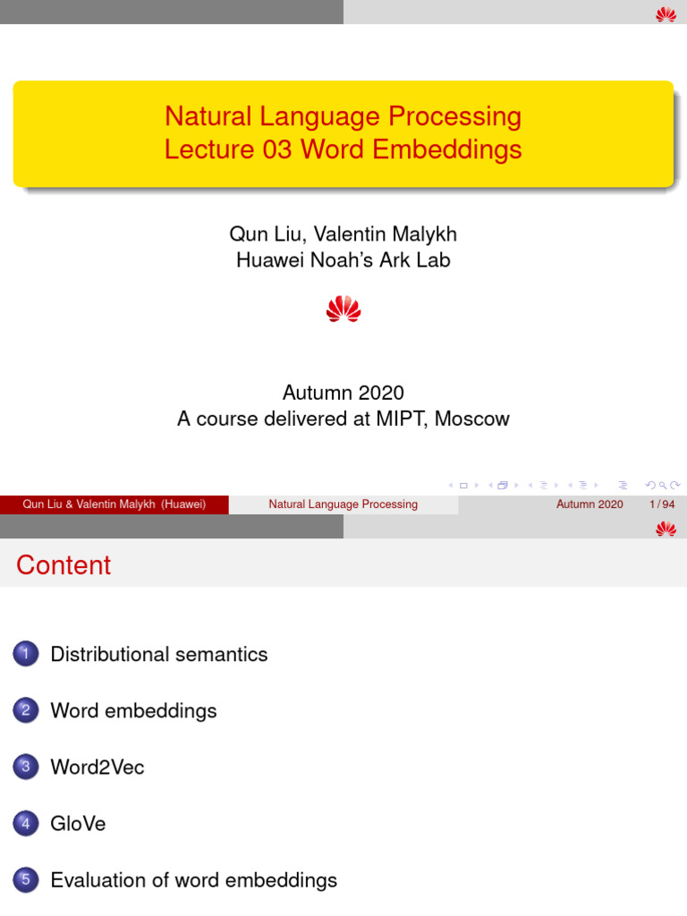 NLP Course Lecture03 Huawei Noahs Ark Lab | PDF | Cognitive Science | Linguistics
