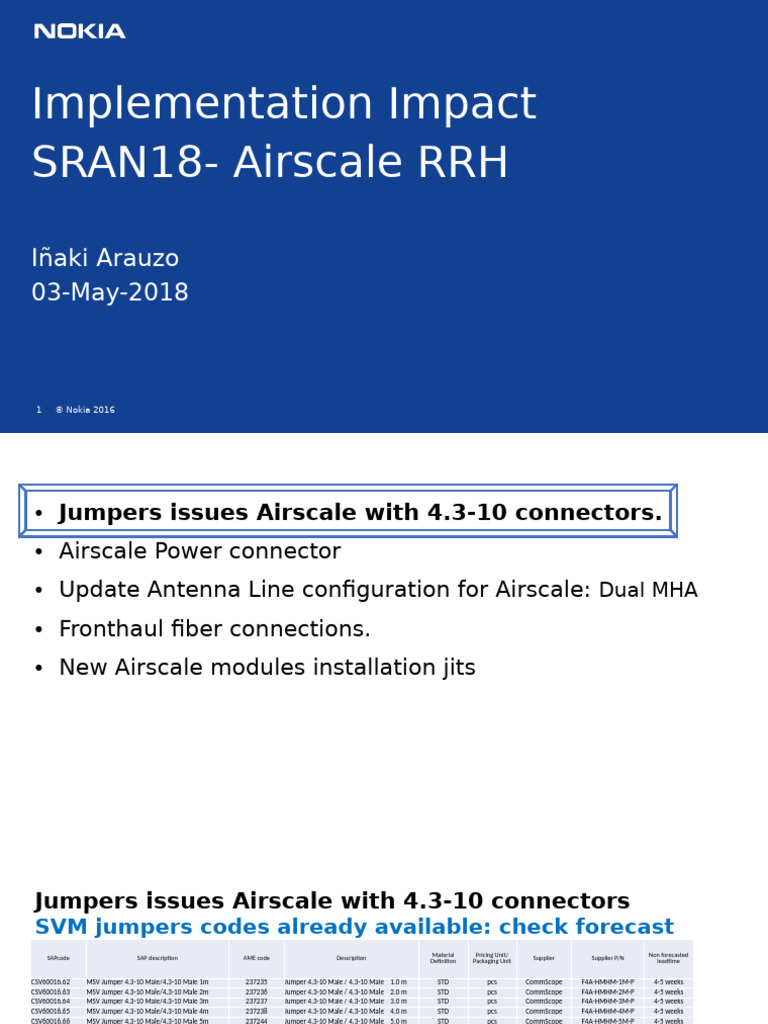 NOS - Implementation Impact SRAN18-Airscale RRH v0.1 | PDF