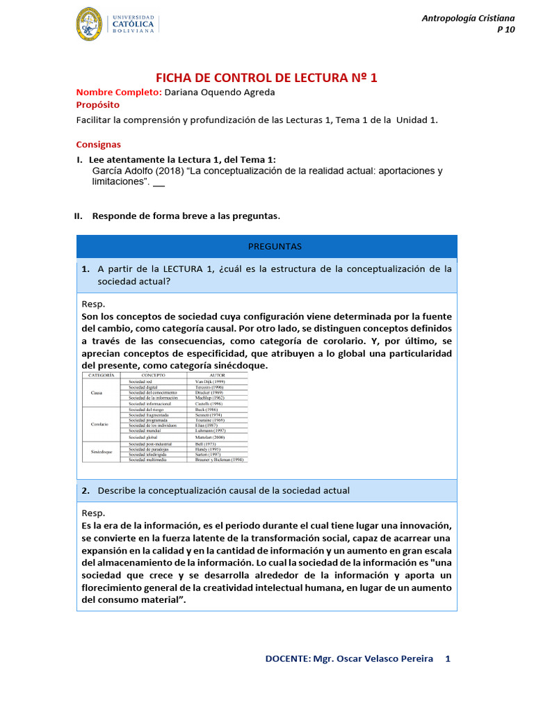 Ficha de Control de Lectura Lectura 1 | PDF