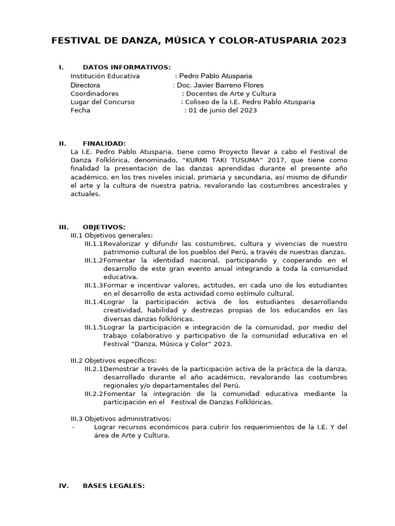 Proyecto - de - Festival - de - Danza, Música y Color | PDF