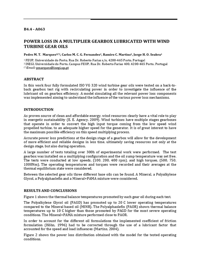 Power Loss in A Multiplier Gearbox Lubricated With Wind Turbine Gear ...