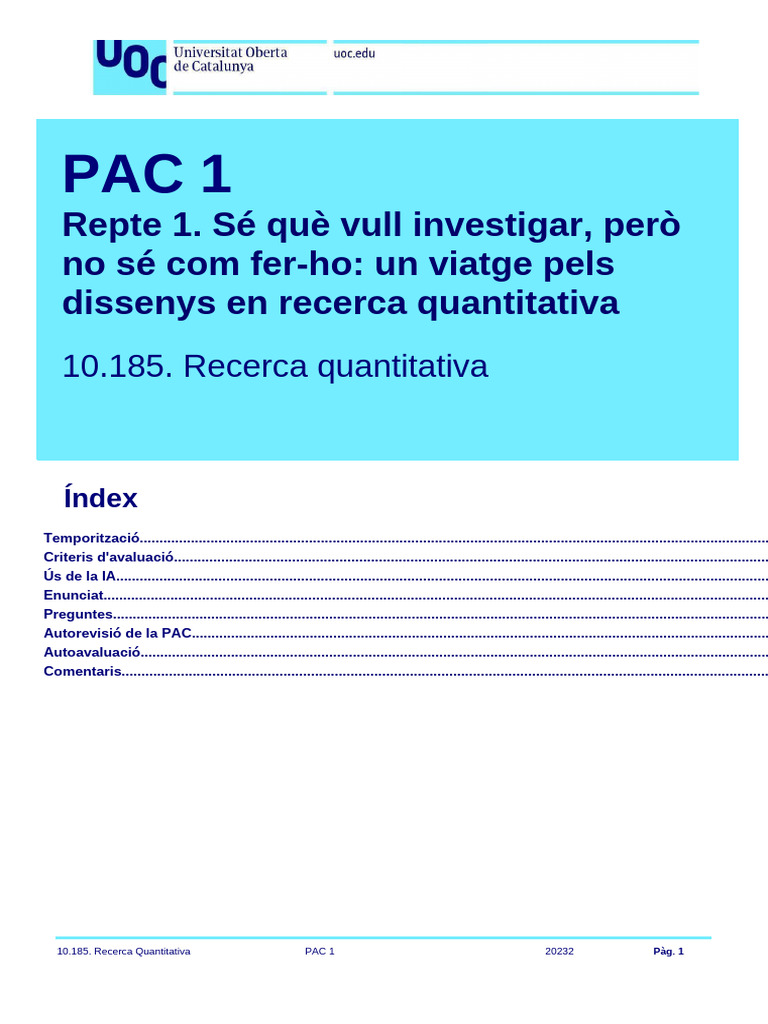 INVESTIGACIO QUANTITATIVA - PAC 1 - NOTA B | PDF