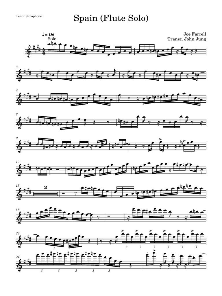 Flute Solo Spain For Tenor Sax | PDF