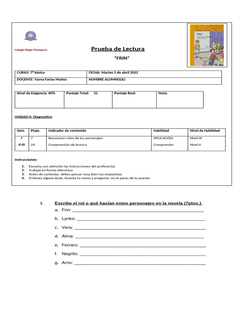Roles de Personajes en la Novela "Frin" | PDF