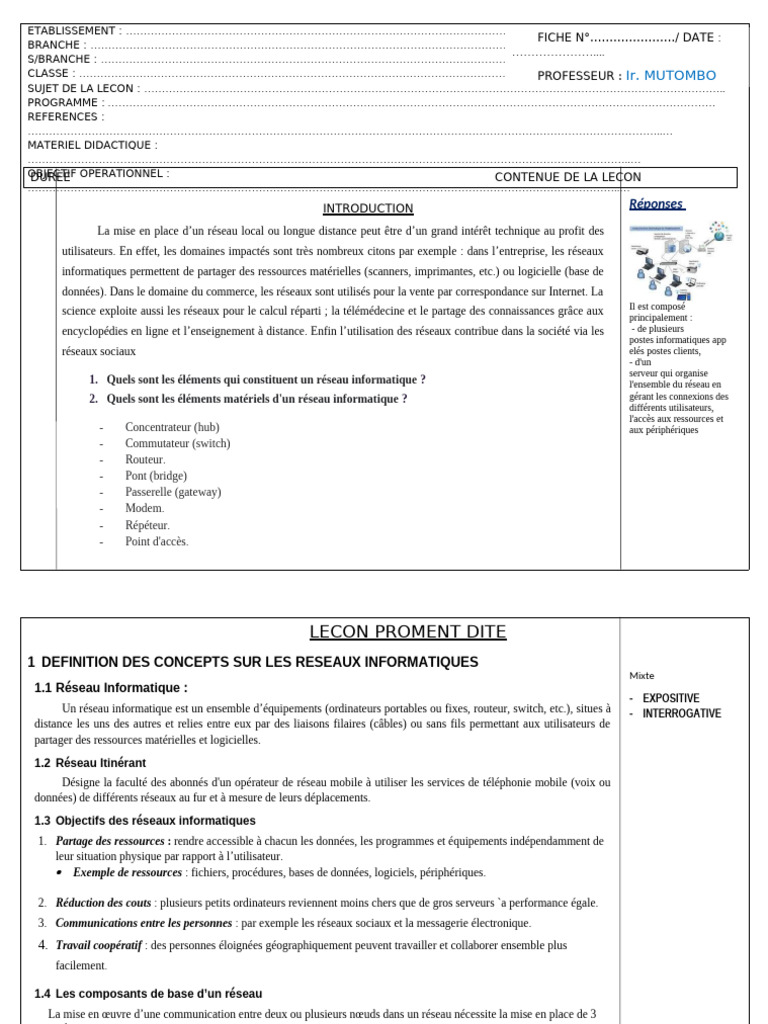 Lecon 01 Reseau Informatique Definition Des Concepts | PDF