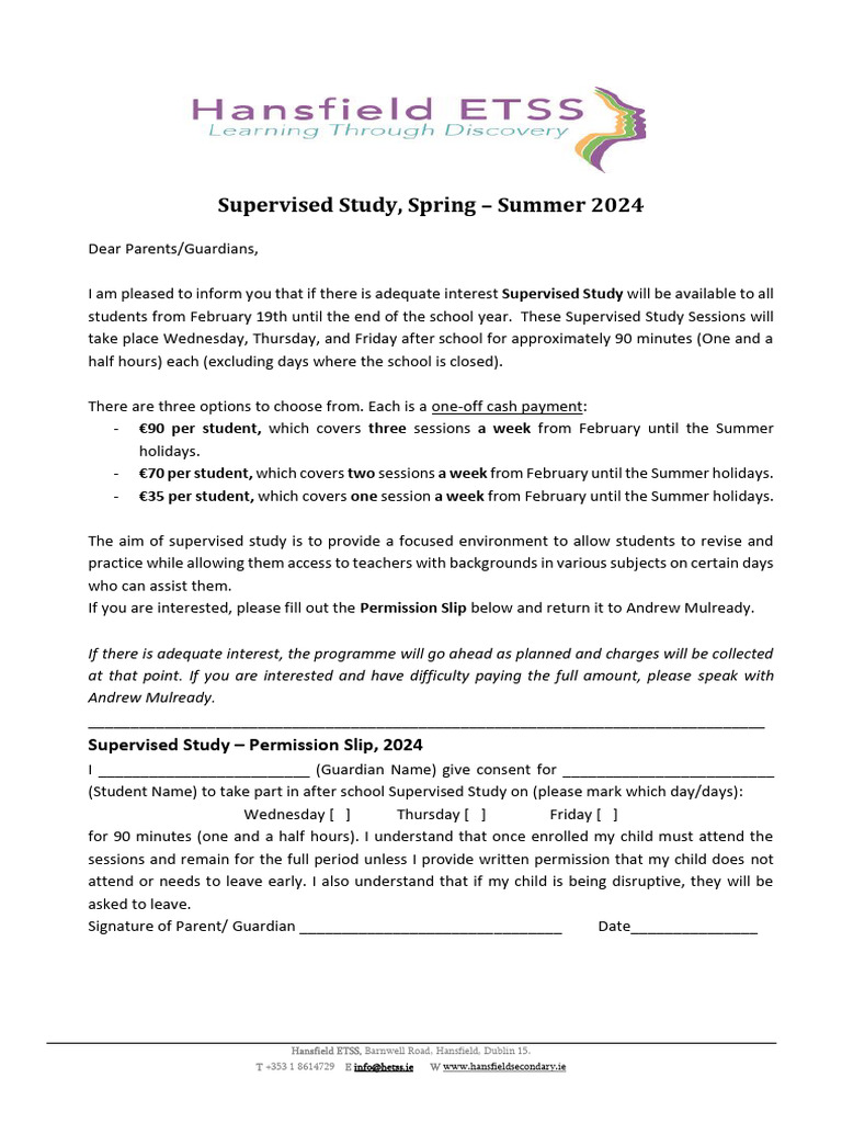 Supervised Study Letter | PDF