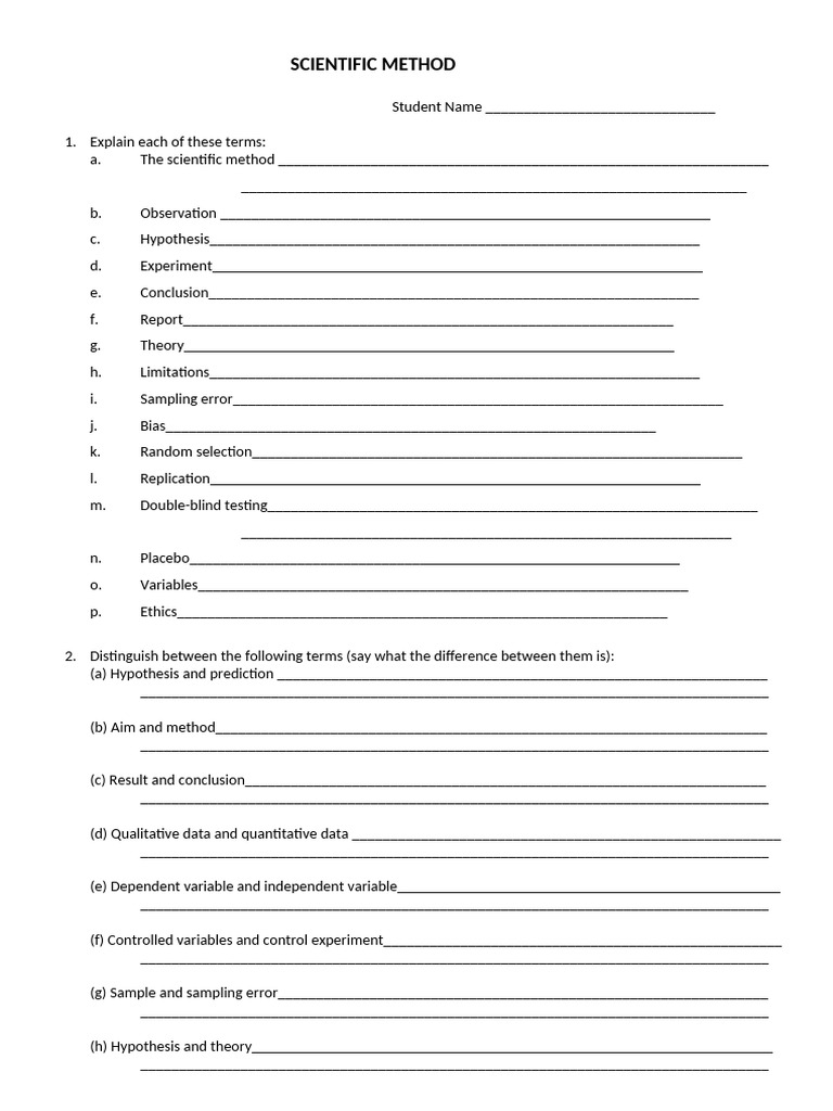 Scientific Method Class Test | PDF