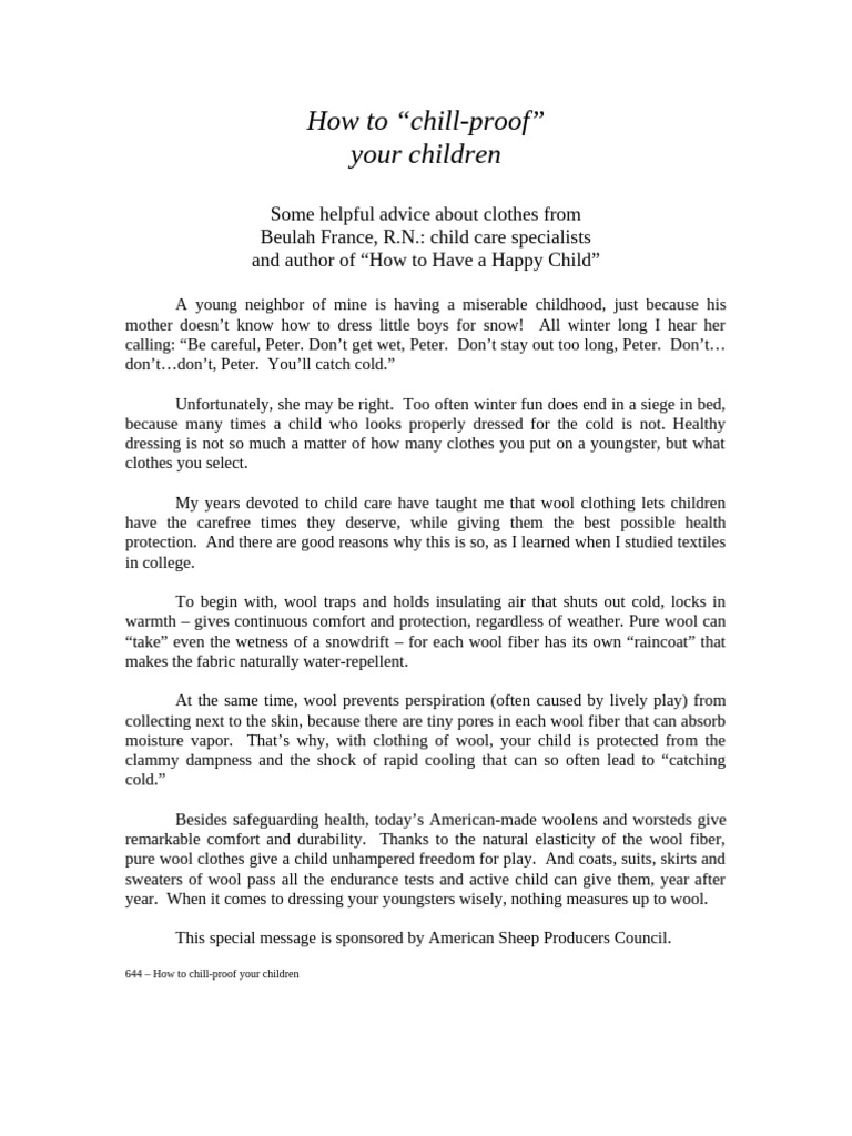 644 - How To Chill-Proof Your Children | PDF