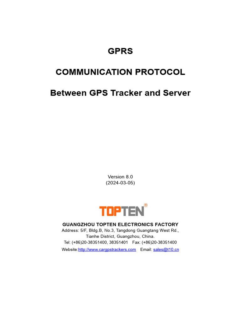 TOPTEN GPRS Communication Protocol V8.0 - 202403 | PDF