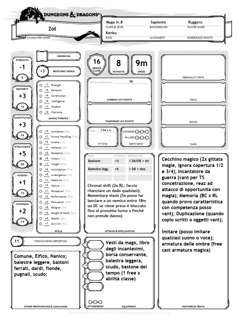 Scheda Zot DND | PDF