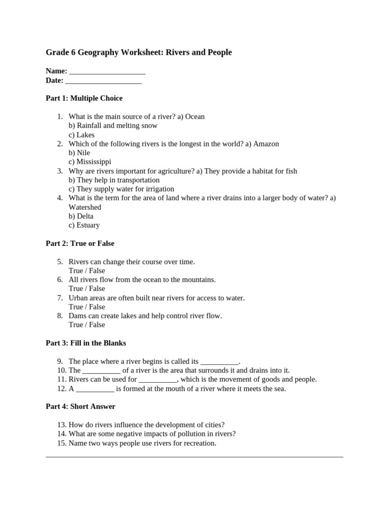 Grade 6 Geography Worksheet | PDF