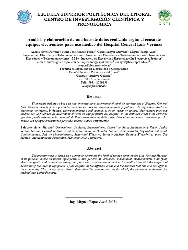 Analisis y Elaboración de Una Base de Datos Equipos Biomédicos | PDF ...