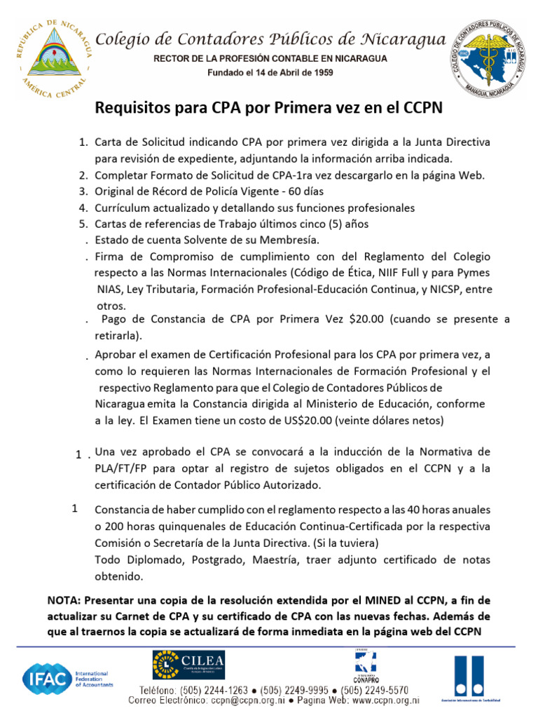 Requisitos CPA Primera Vez CCPN 3 | PDF