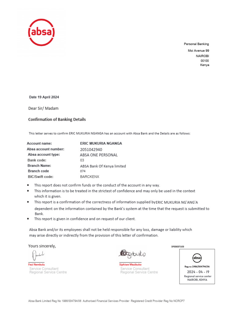ABSA Confirmation Letter (1) (2) | PDF ABSA Confirmation Letter (1) (2) | PDF