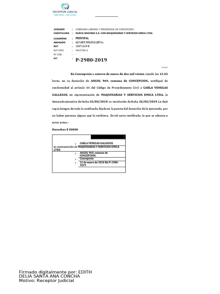 Firmado Digitalmente Por: EDITH Delia Santa Ana Concha Motivo: Receptor ...
