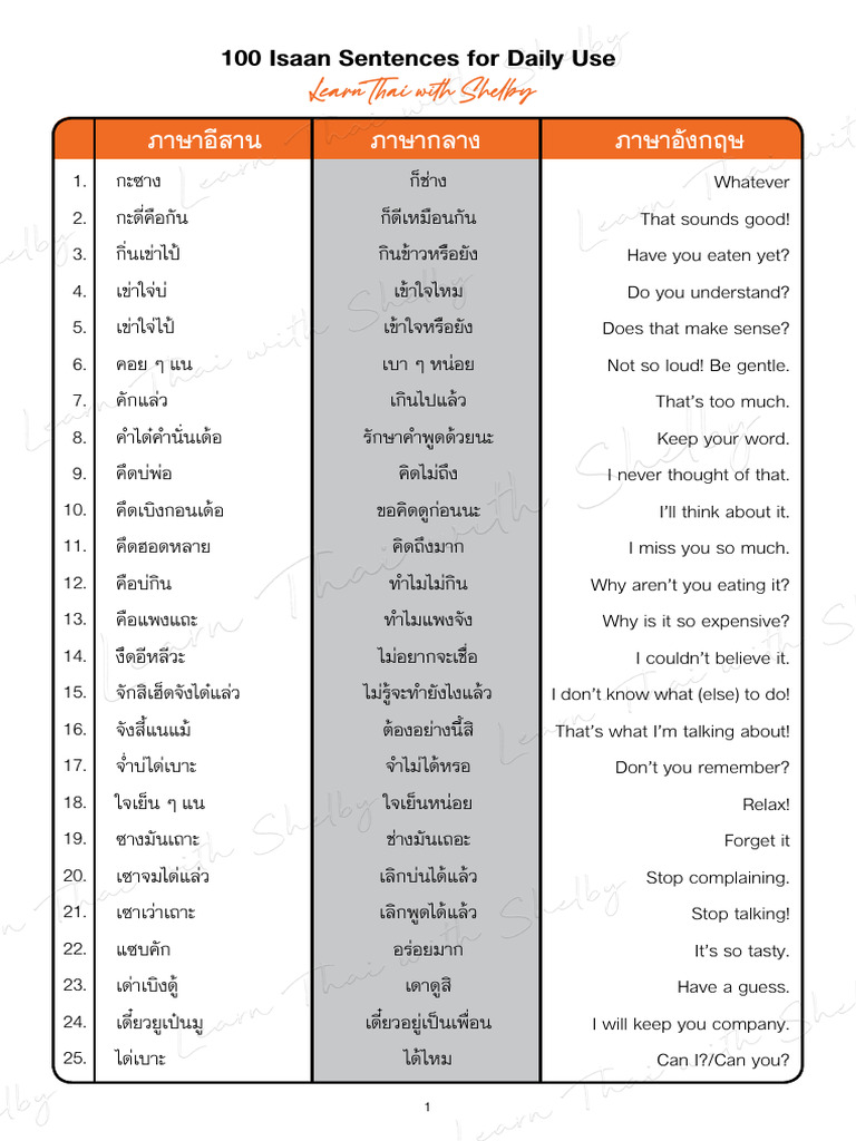 100_Isaan_Sentences_for_Daily_Use | PDF