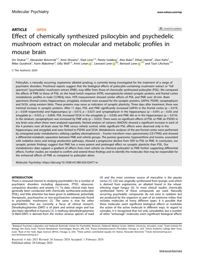 Effect of Chemically Synthesized Psilocybin and Psychedelic Mushroom ...