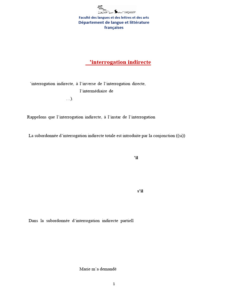La Phrase Interrogative Indirecte | PDF