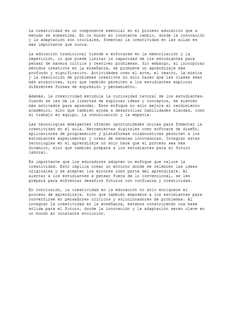 La Creatividad en La Educación Un Camino Hacia El Aprendizaje Significativo Prof. Silva | PDF ...