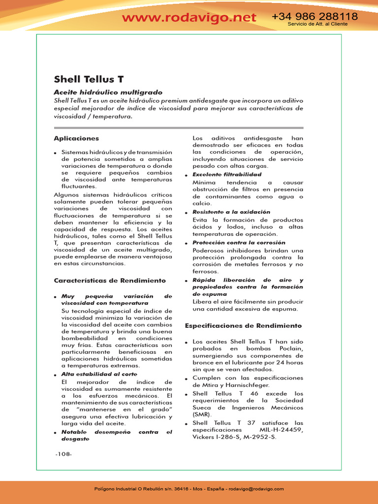 Aceite Hidraulico Tellus T Shell | PDF