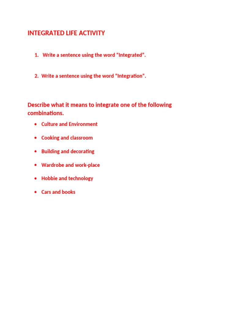 Integrated Life Activity | PDF