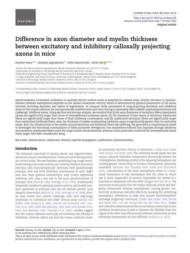 Difference in Axon Diameter and Myelin Thickness | PDF