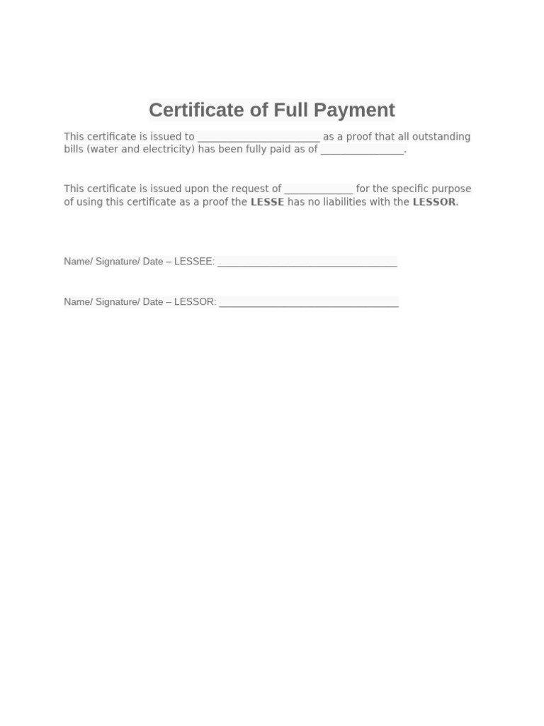 Certificate of Full Payment - Bills | PDF