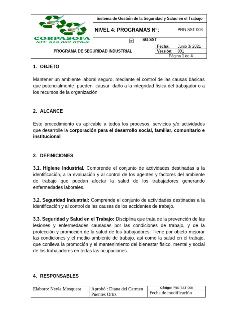 PRG-SST-008 Programa de Seguridad Industrial | PDF