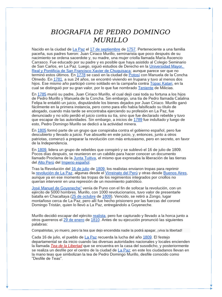 BIOGRAFIA DE PEDRO DOMINGO MURILLO | PDF