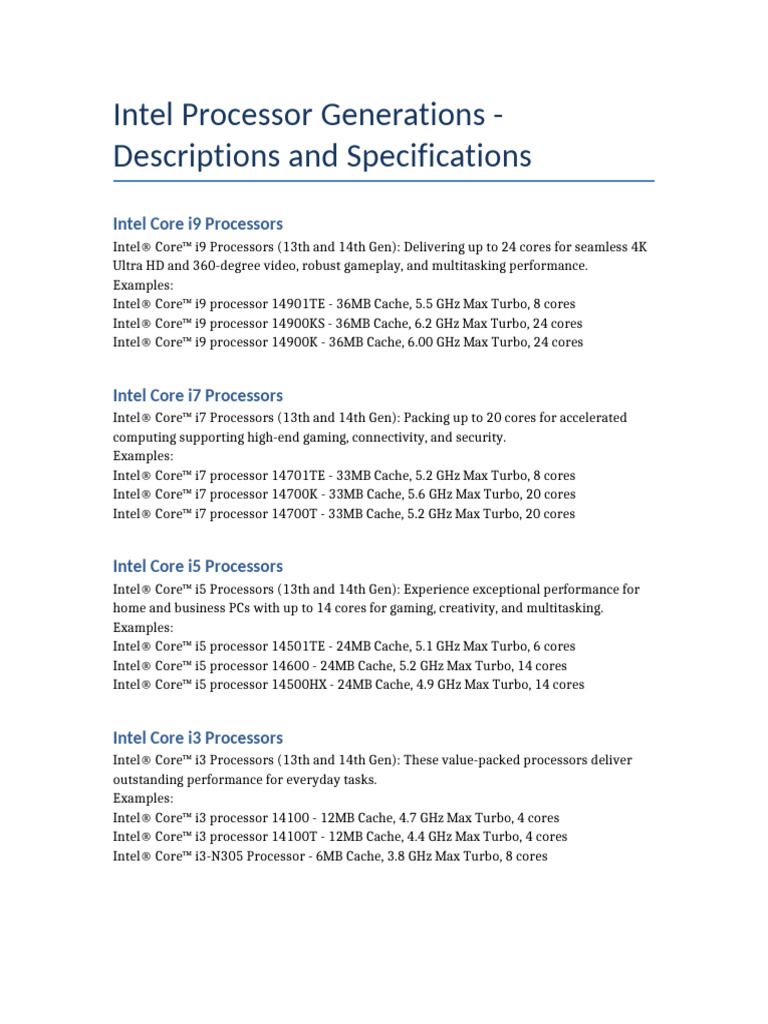 Intel Processor Generations With Generations | PDF