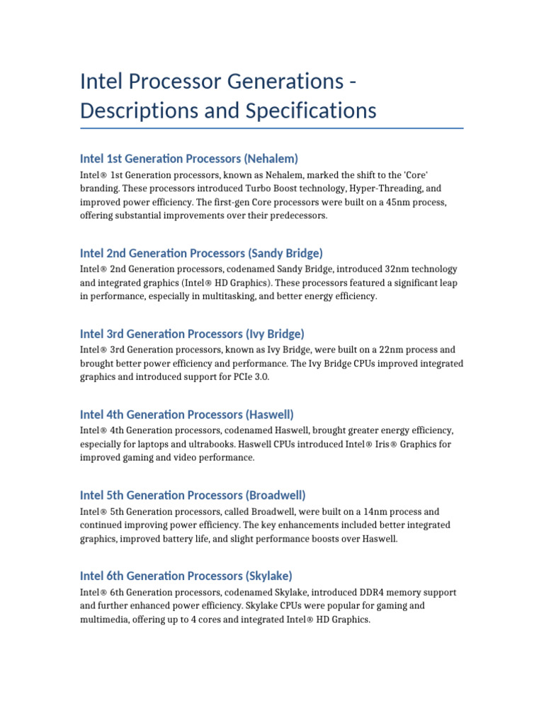 Intel Processor Generations Complete History | PDF