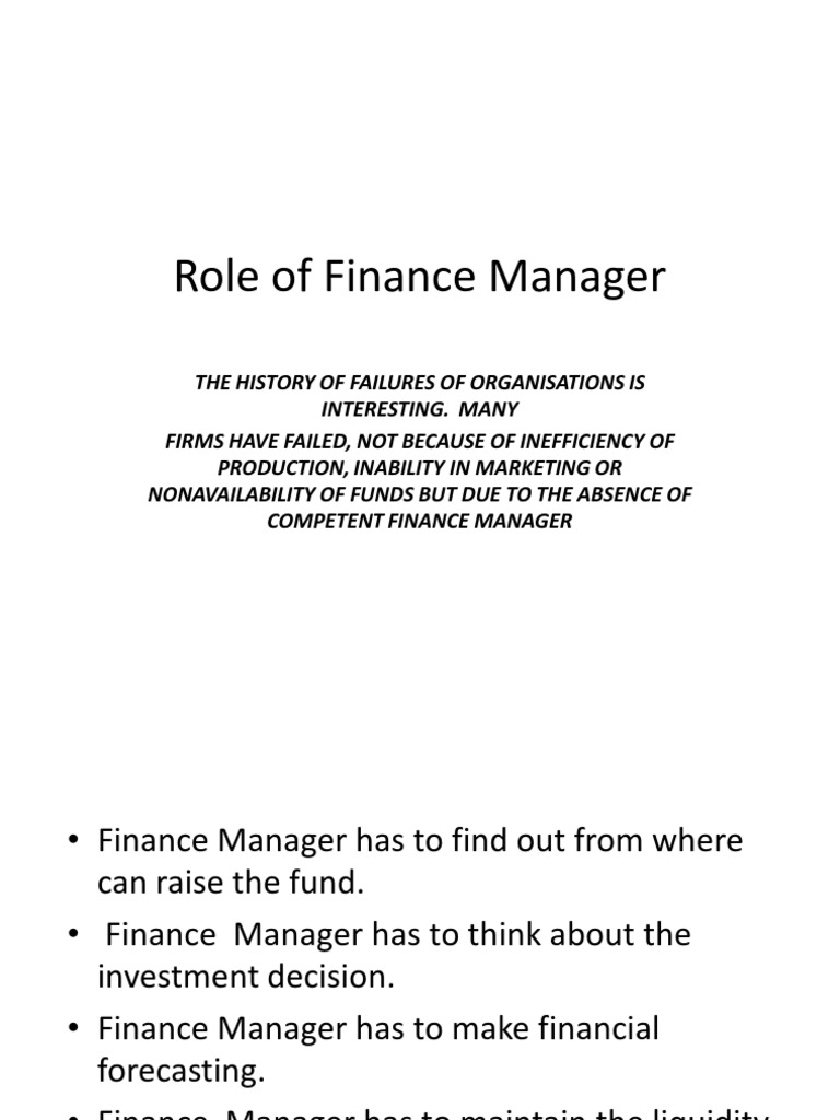 Role of Finance Manager | PDF