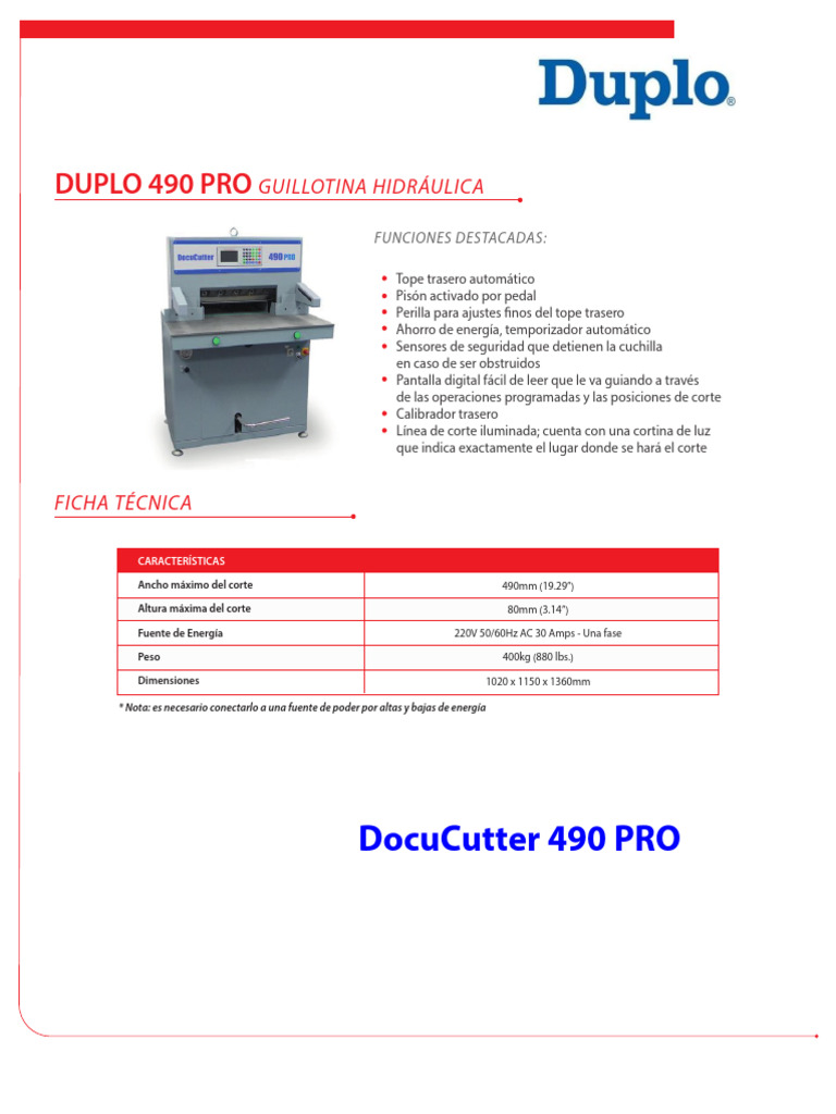 Guillotina - Duplo - 490 - Pro FICHA TECNICA | PDF