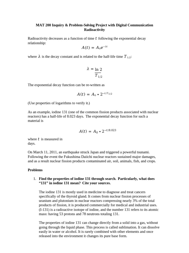 Application of Exponential Function-Radioactive Elements 1 EPortfolio | PDF