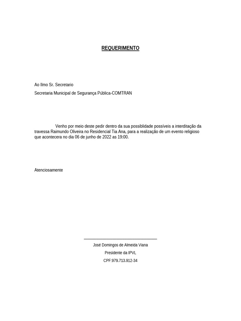 REQUERIMENTO para A Secretaria | PDF