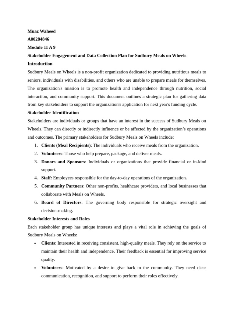 Stakeholder Engagement Plan for Meals on Wheels | PDF | Focus Group ...