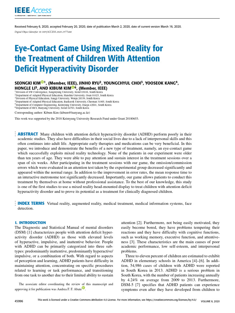 Eye Contact Game Using Mixed Reality For The Treatment of crfzj89tp9 | PDF