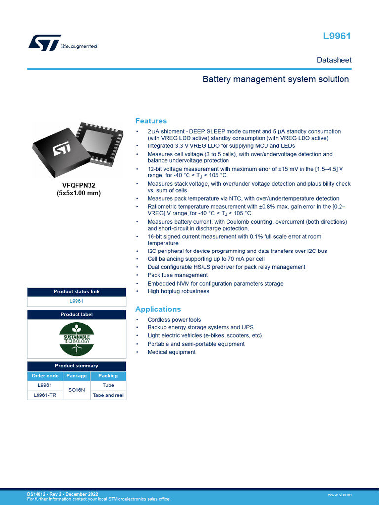 Battery Management System Solution: Features | PDF