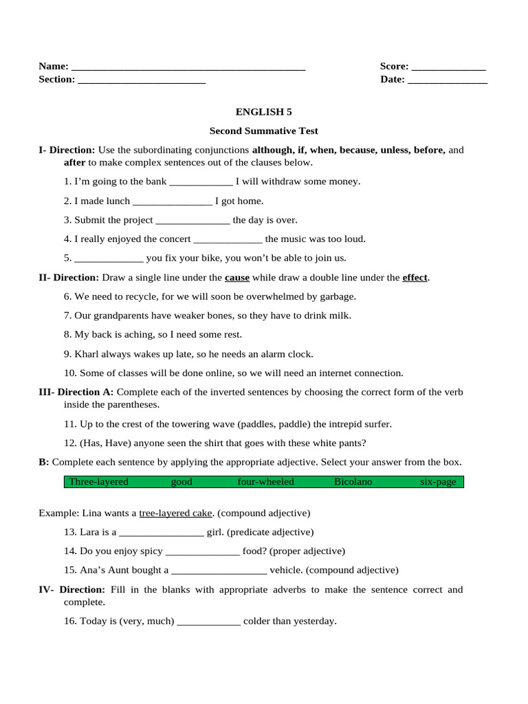 Eng 5 Q1 ST 2nd | PDF