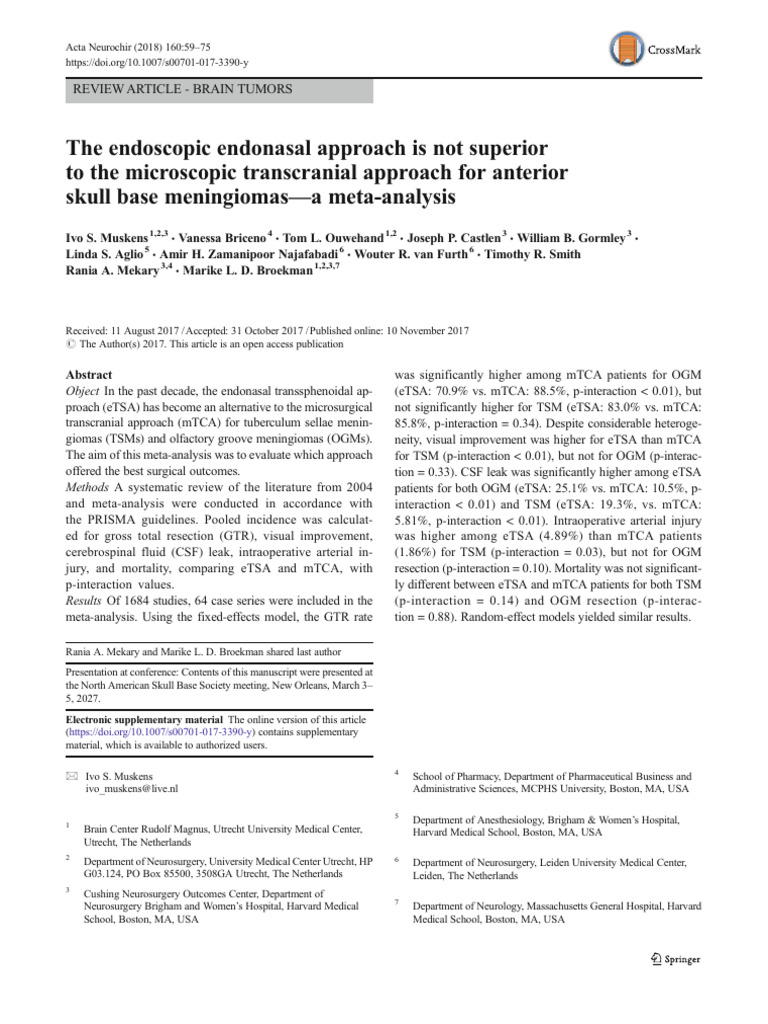 The Endoscopic Endonasal Approach Is Not Superior - 2018 | PDF