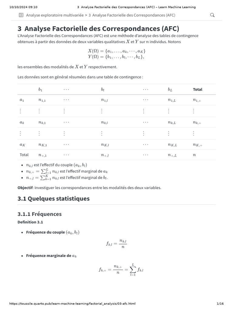 3 Analyse Factorielle Des Correspondances (AFC) - Learn Machine Learning | PDF