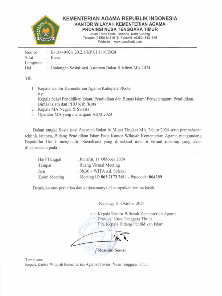 Undangan Sosialisasi Asesmen Bakat Dan Minat MA 2024 | PDF